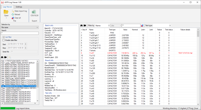 Keysight i3070 Log Viewer - CPK Studio